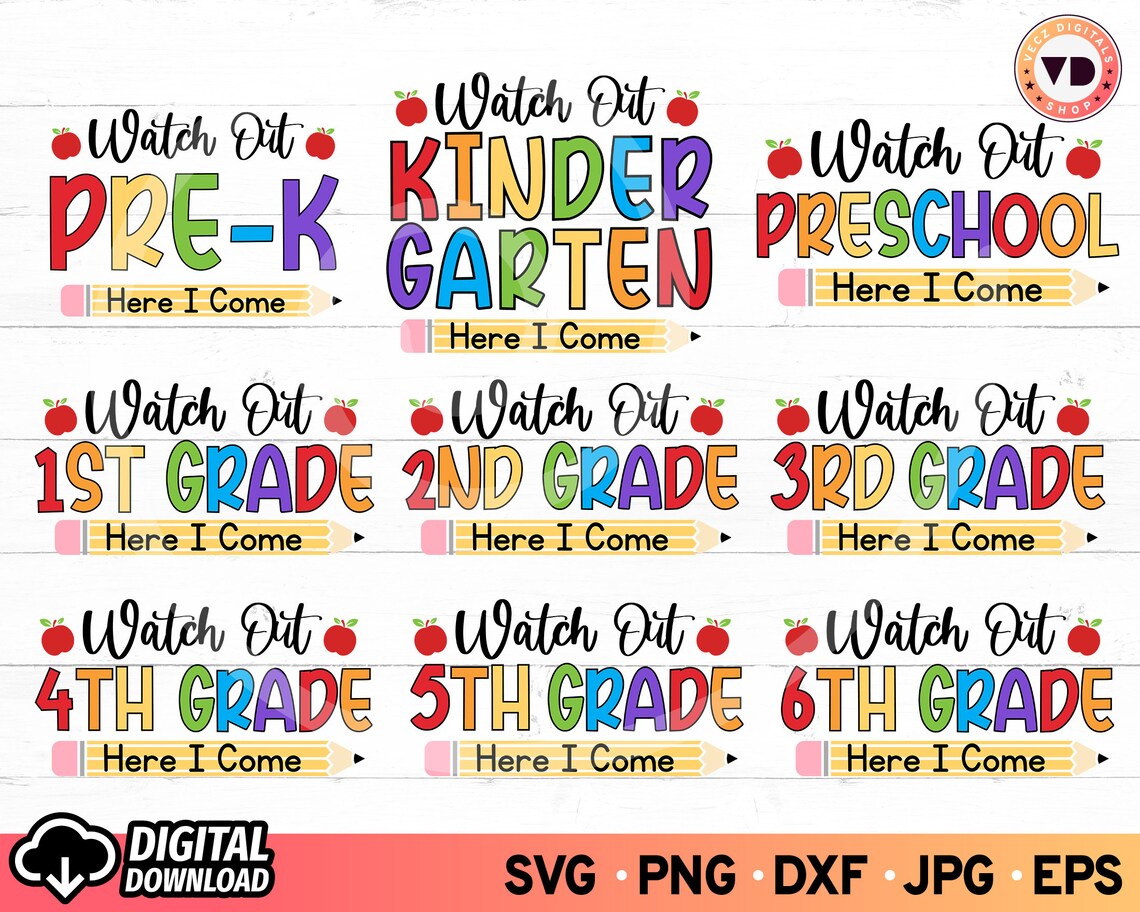 Watch Out School Here I Come SVG Bundle Preschool Svg Pre-k - Etsy