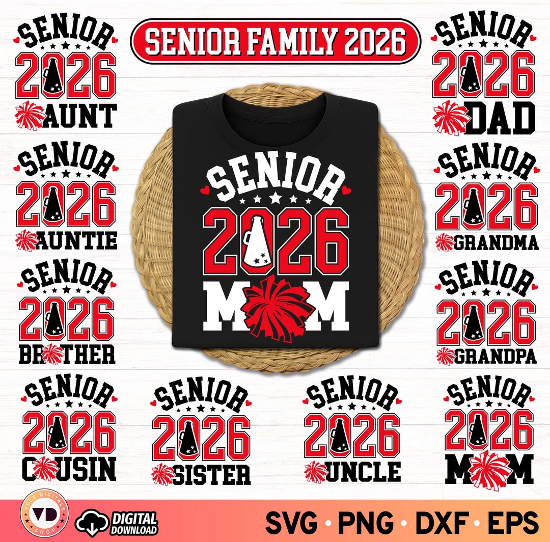 Senior Cheer 2026 SVG PNG Bundle: Family Matching T-shirt Designs ...