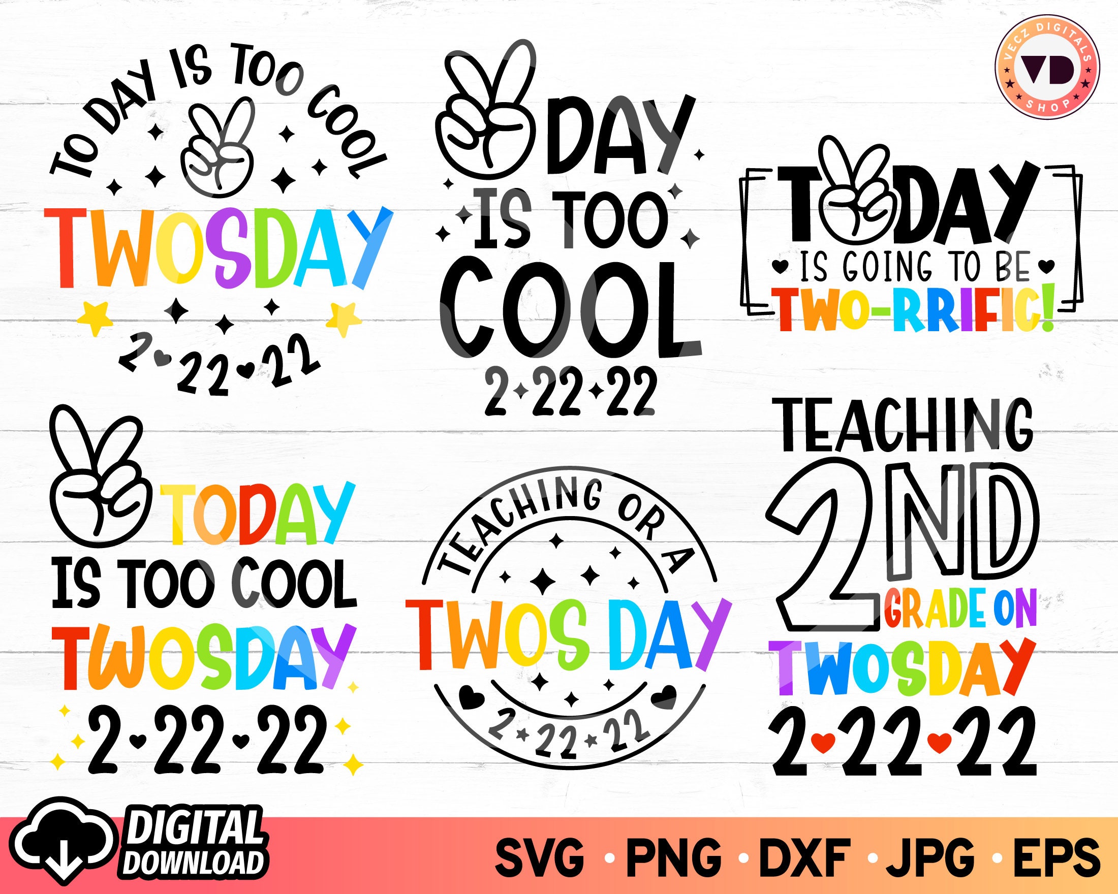 Twosday SVG Bundle Today is Too Cool SVG 2-22-22 Tuesday - Etsy