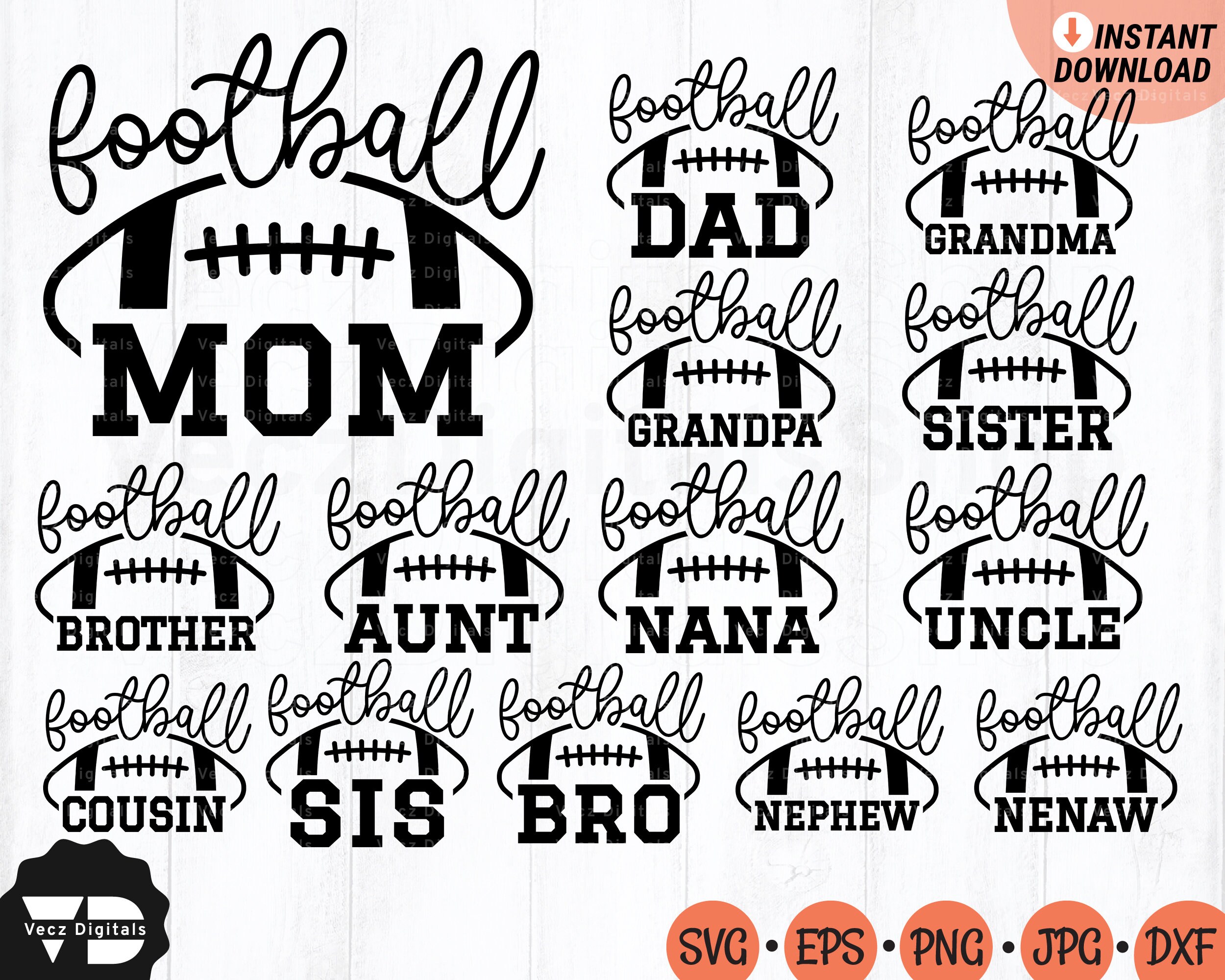 Football Family Bundle SVG Football Name Svg Football Mom | Etsy