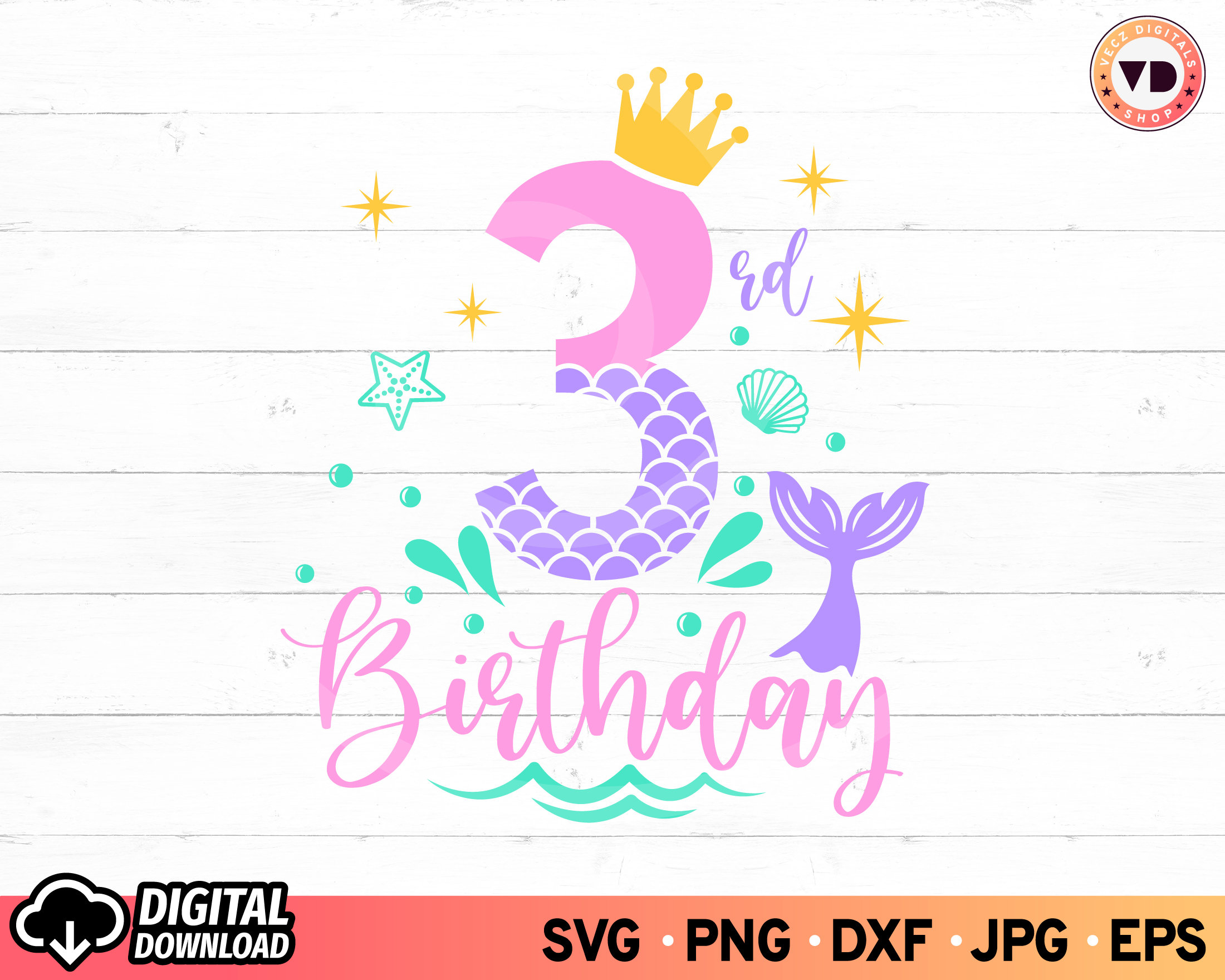 3rd Birthday Mermaid SVG Mermaid Tail SVG Mermaid Birthday | Etsy