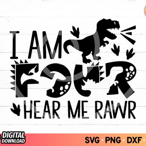 4th Birthday Boy T-rex SVG: I Am Four Dino Shirt (digital Download) PNG ...