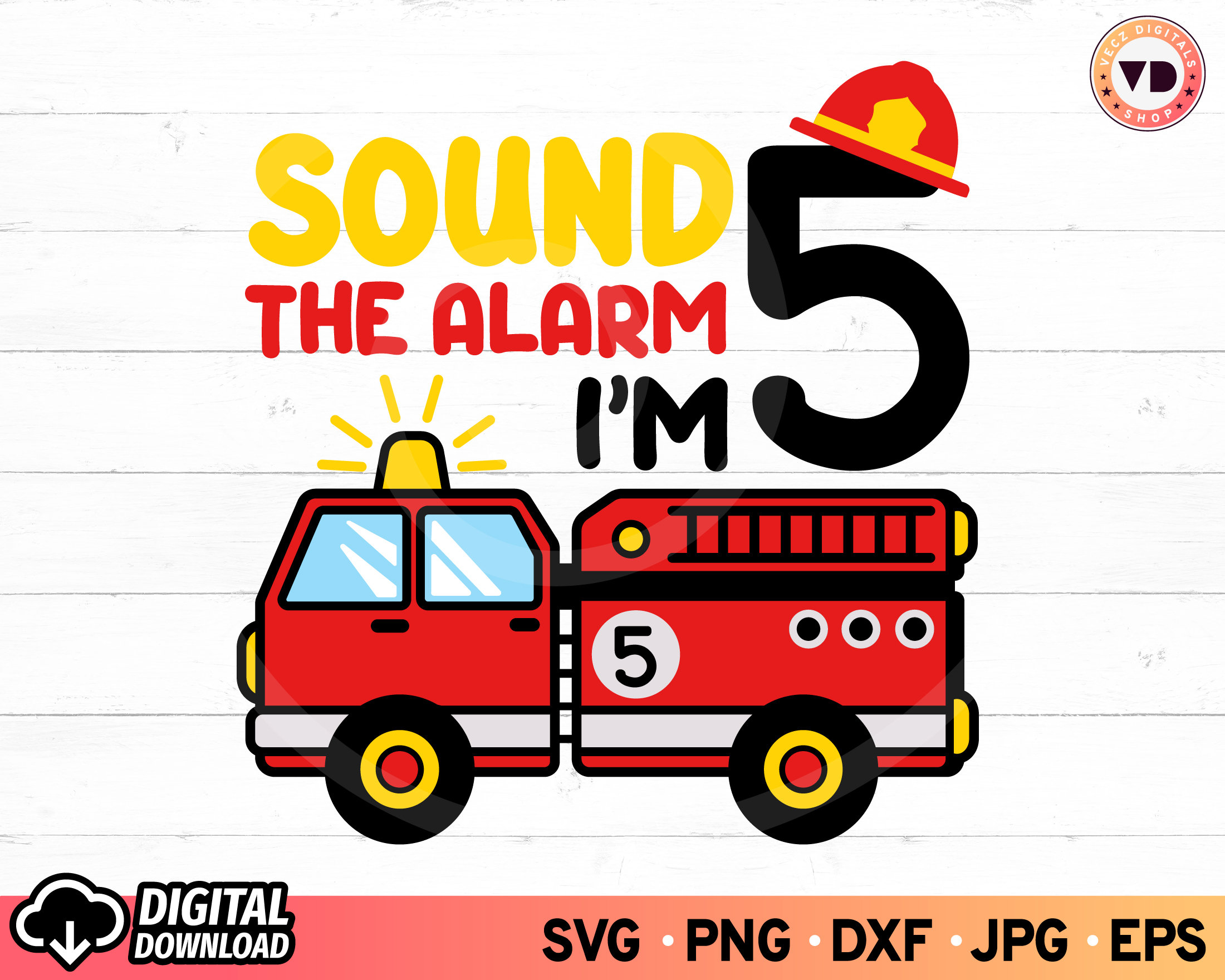 Sound the Alarm I'm 5 SVG Birthday 5th Birthday Boy Fire - Etsy