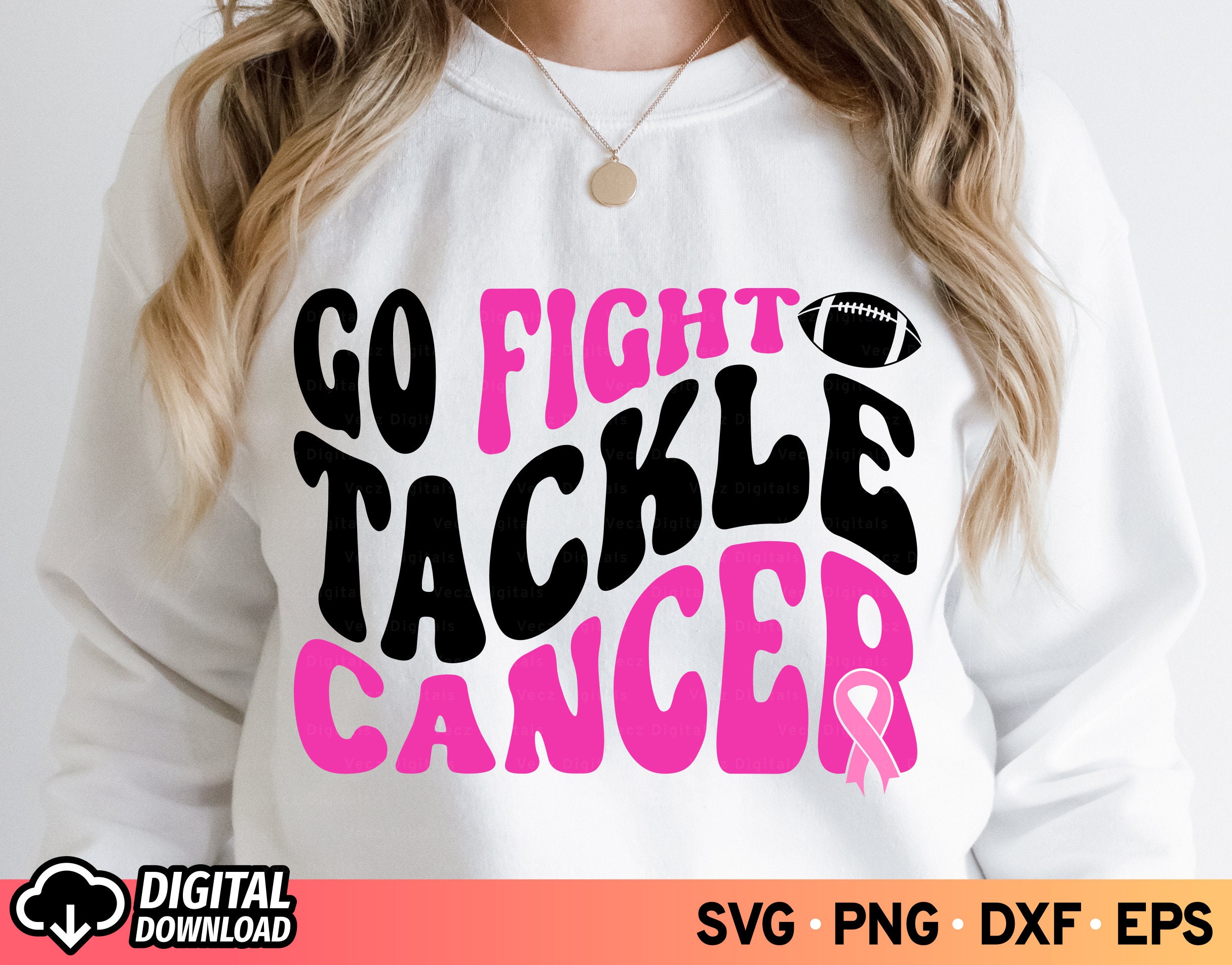Go Fight Tackle Cancer Football SVG Fight Cancer Pink Ribbon - Etsy
