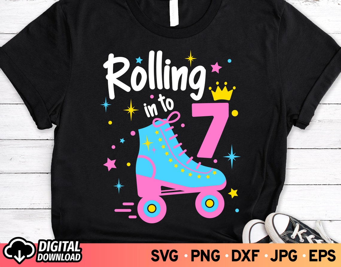 Rolling Into 7 SVG Roller Skate Svg 7th Birthday Svg - Etsy