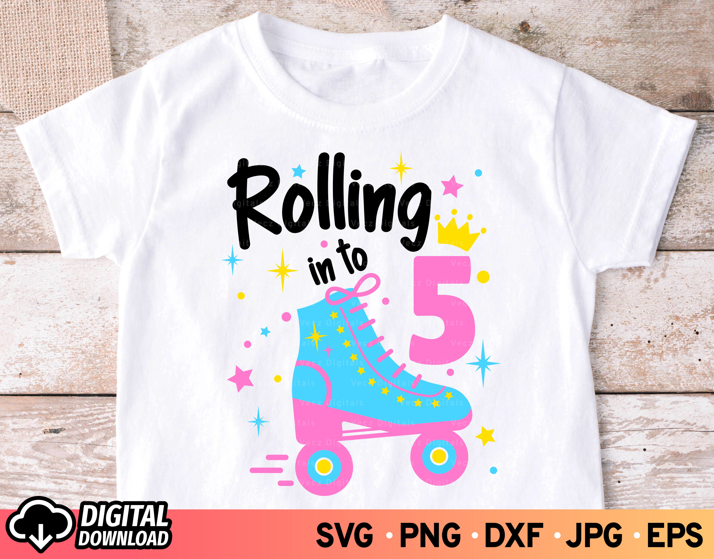 Rolling Into 5 SVG Roller Skate Svg 5th Birthday Svg - Etsy