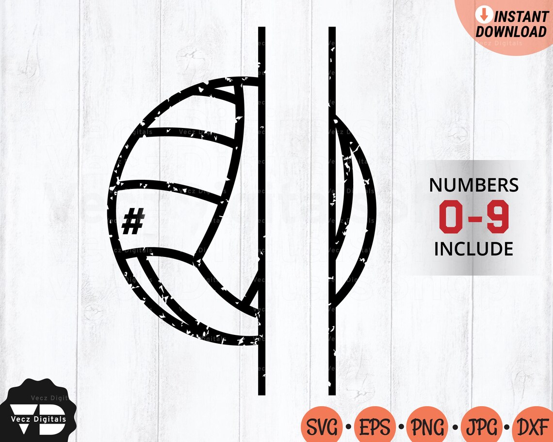 Volleyball Split Monogram SVG: Distressed Name & Numbers (digital ...