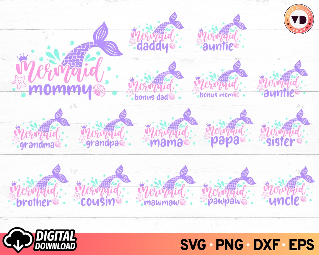Mermaid Birthday Family Bundle SVG, Mermaid Tail SVG, Mermaid Birthday ...