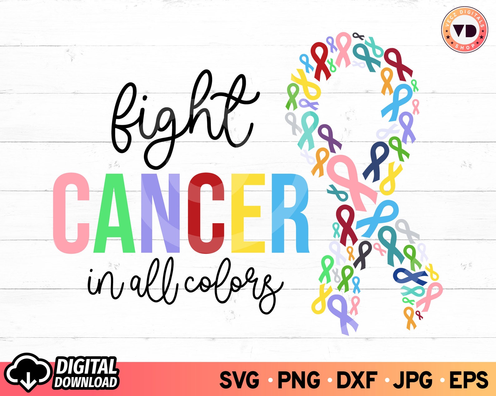 Fight Cancer in All Colors SVG Fight Cancer Pink Ribbon SVG - Etsy