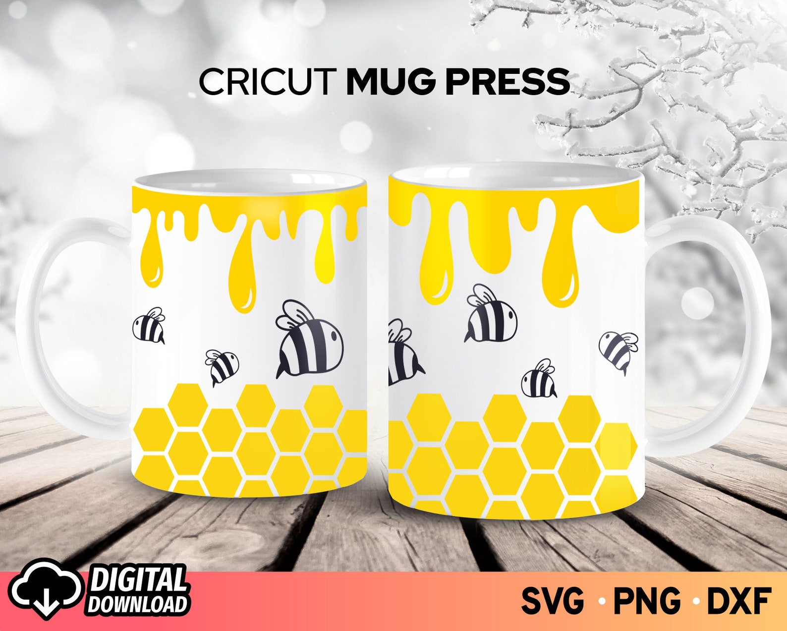 Cricut Mug Press SVG Mug Wrap Template SVG Honey Bee Pattern - Etsy
