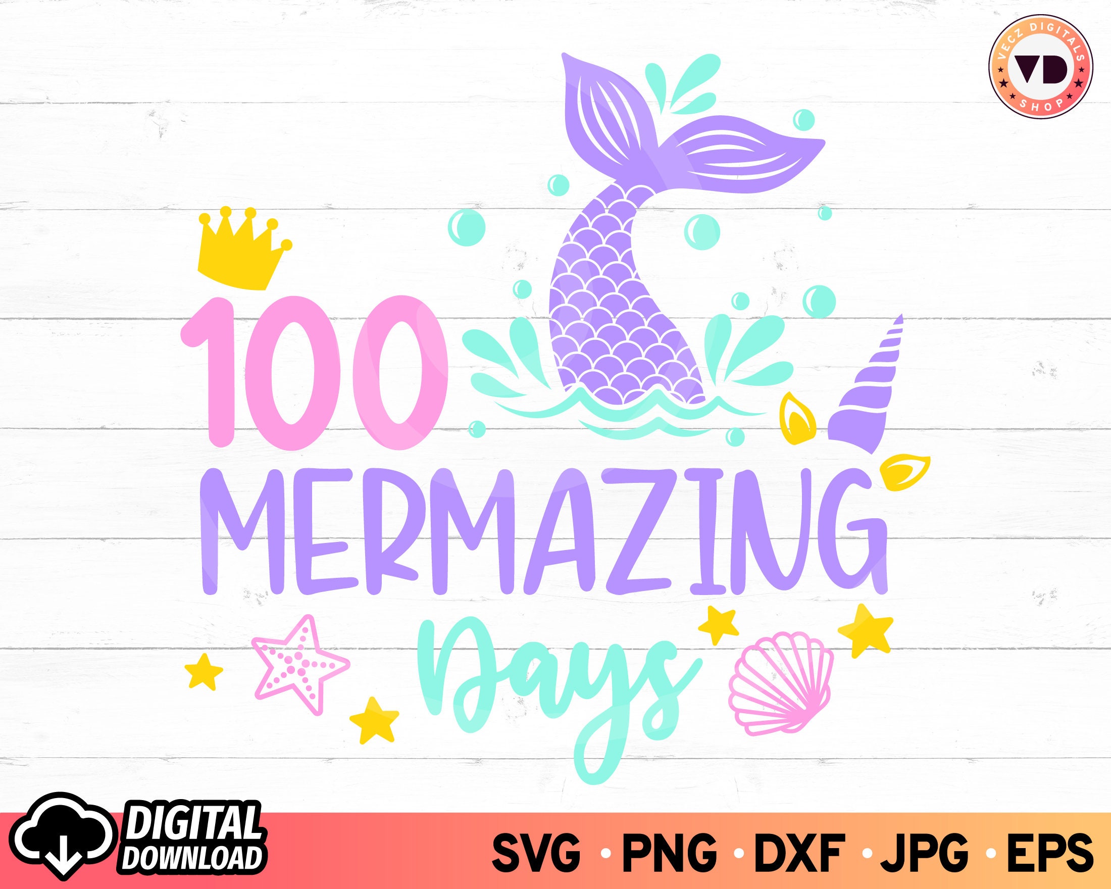 100 Mermazing Days of School SVG Mermaid Tail Svg Back to | Etsy