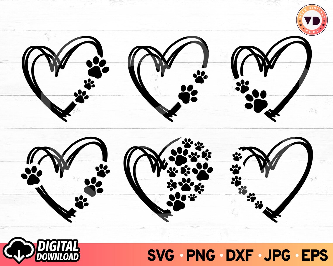 Dog Paw Print Doodle Heart Frame SVG Paw Print Heart SVG Paw | Etsy