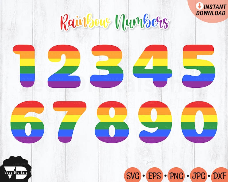 Rainbow Numbers SVG Colorful Numbers Svg Unicorn Birthday - Etsy