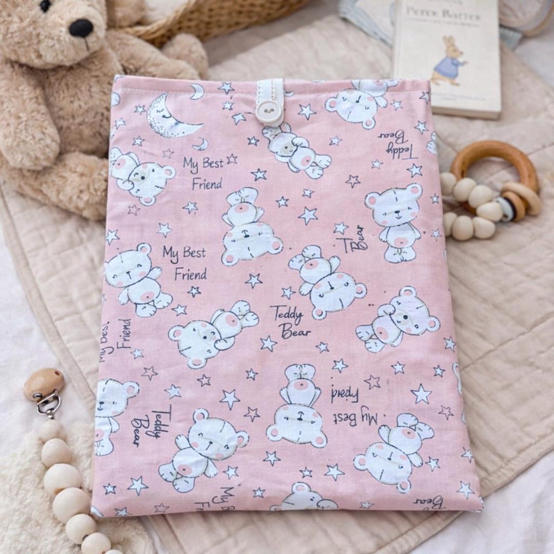 Personalised Baby NHS Red Book Cover in Pink Fabric With Teddy Bears - Etsy