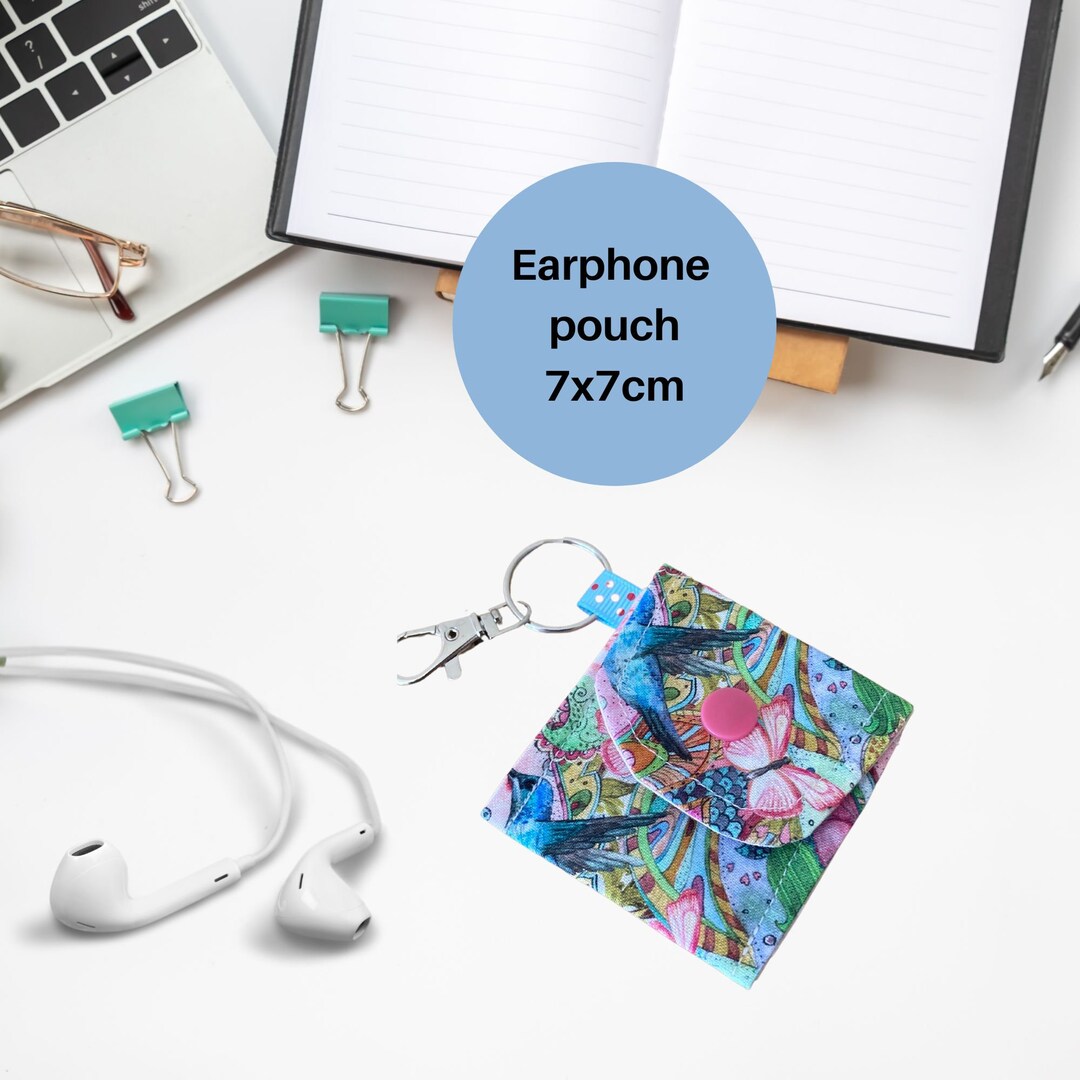 Earphone Pouch Made With Cotton Fabric Pouch With Keyring - Etsy UK
