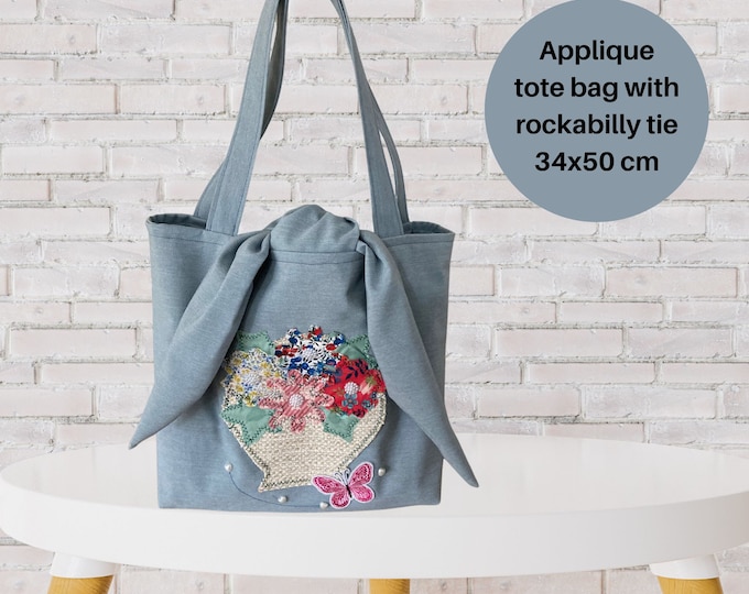 Floral Applique Tote Bag Made From Sturdy Cotton Fabric, Reusable ...