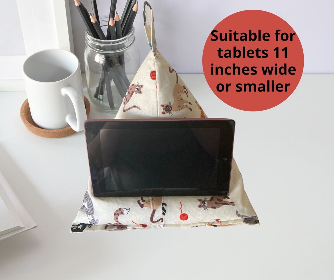 Playful Cats Tablet Stand: Cotton Fabric Pillow, Hands-free Book Rest ...
