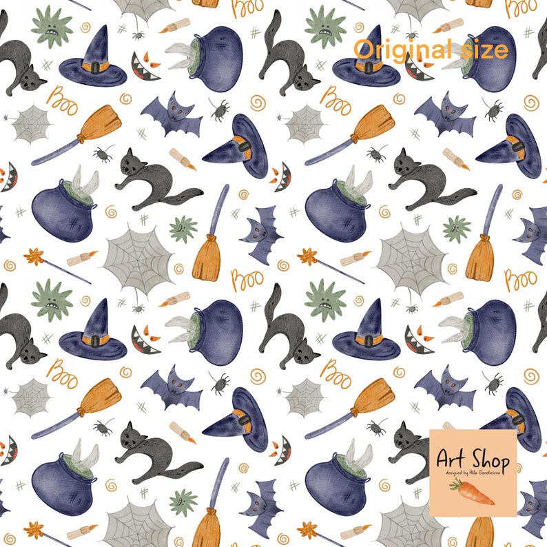 Watercolor Halloween Seamless Pattern – Kids Fabric Print (JPG) - Etsy