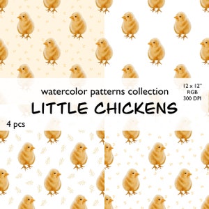 Cute Little Chickens Seamless Patterns, Chickens Watercolor Digital ...