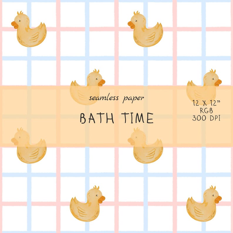 Cute Duck Seamless Pattern, Watercolor Bath Duck Digital Papers, Kids ...