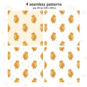 Cute Little Chickens Seamless Patterns, Chickens Watercolor Digital ...