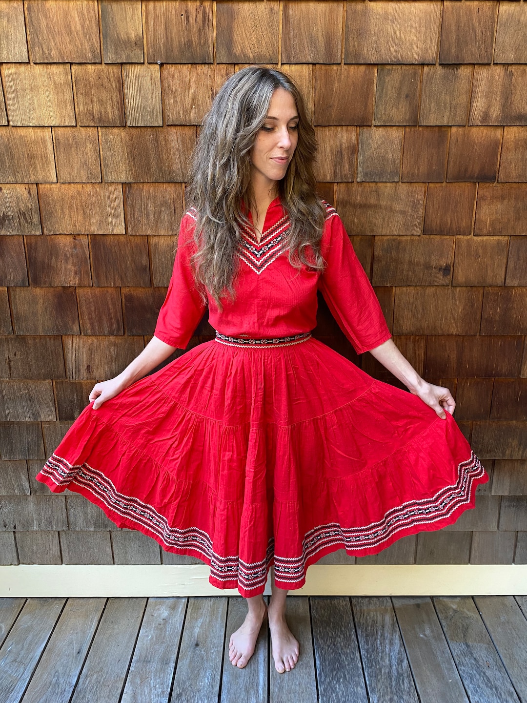 Two Piece Red Southwest Square Dance Shirt and Skirt - Etsy