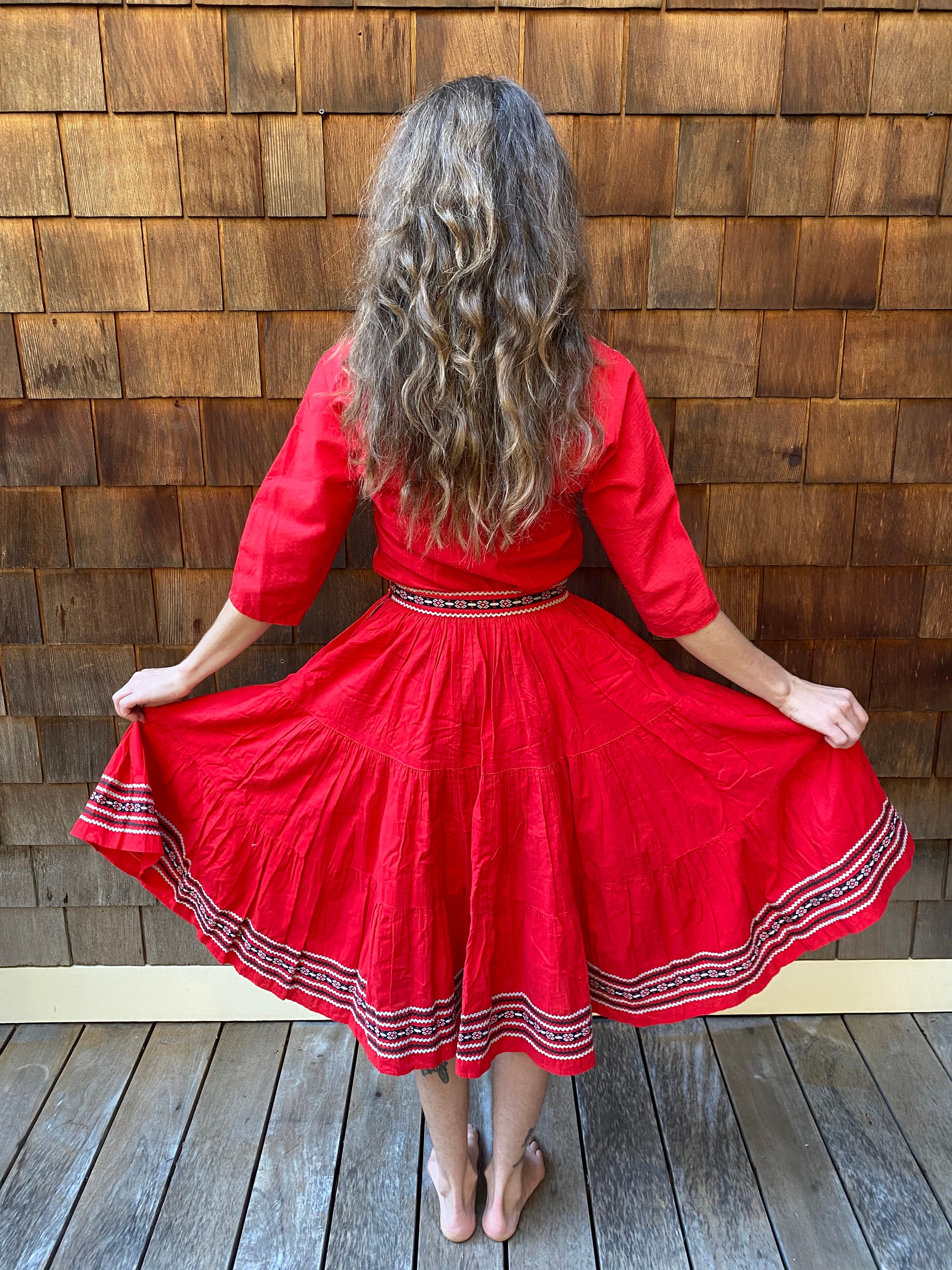 Two Piece Red Southwest Square Dance Shirt and Skirt - Etsy