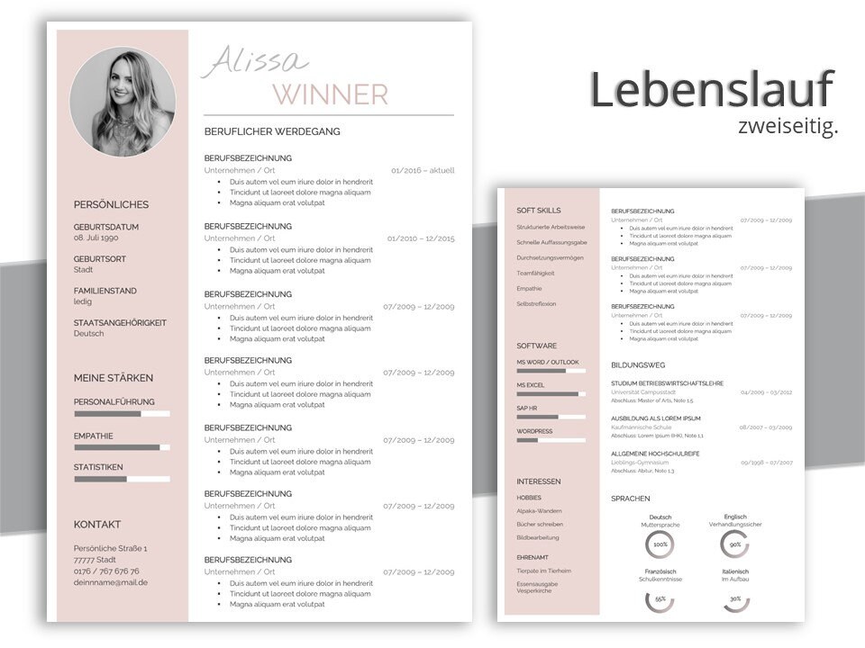 PREMIUM Application Template German: CV Template Word & Pages With ...