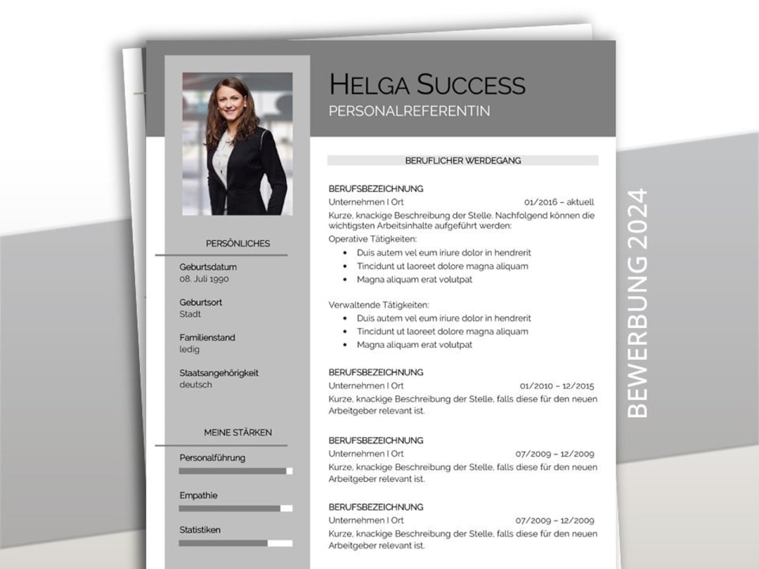 PREMIUM CV Template German: CV Template, Cover Letter, Cover Sheet ...