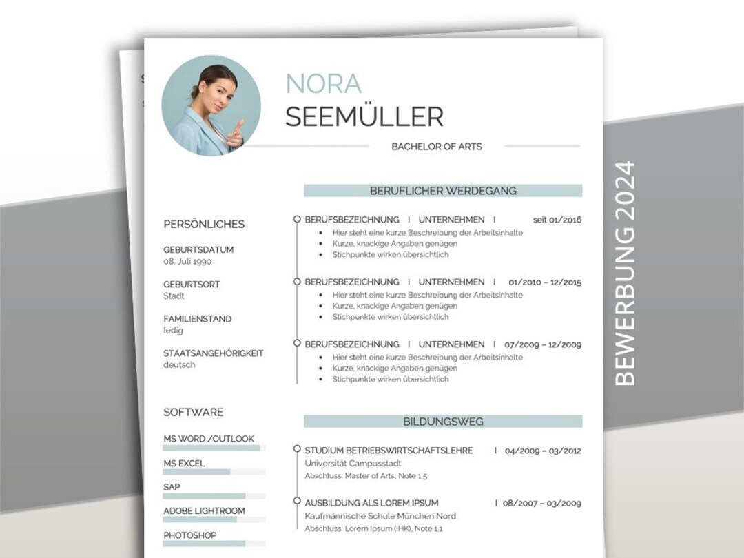 PREMIUM CV Template German: Modern Application Template With Cover ...