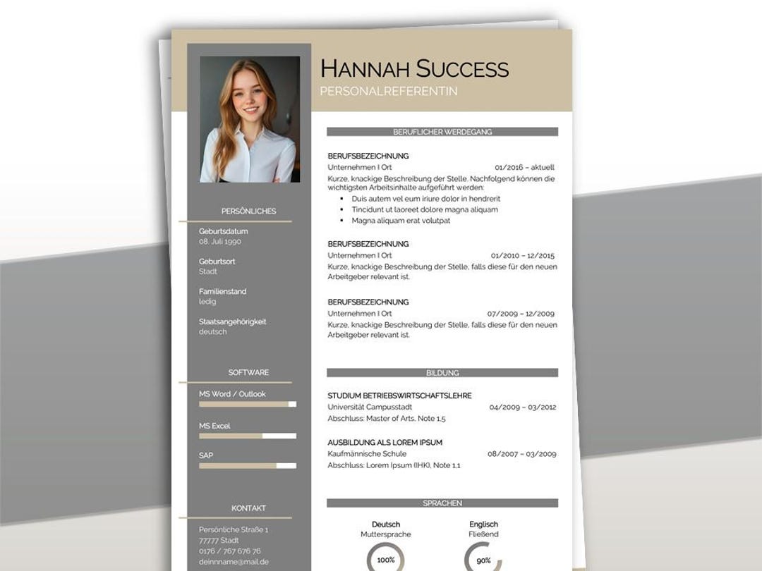PREMIUM CV Template German: CV Template, Cover Letter, Cover Sheet ...