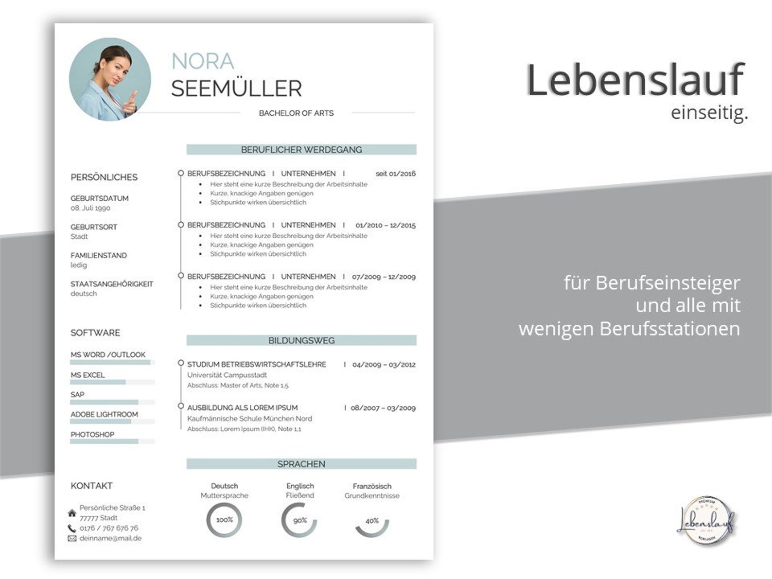 PREMIUM CV Template Creative | Application Template German With Cover ...