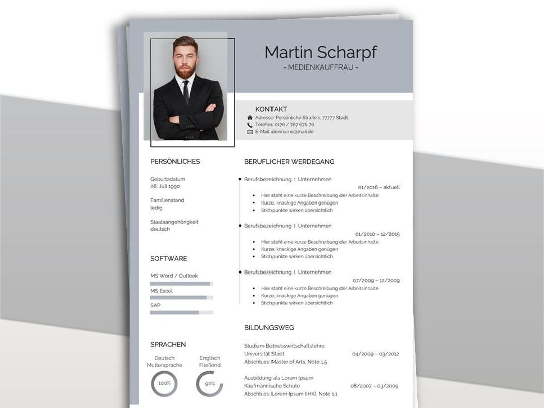 PREMIUM Modern CV Template: German Application Template With Cover ...