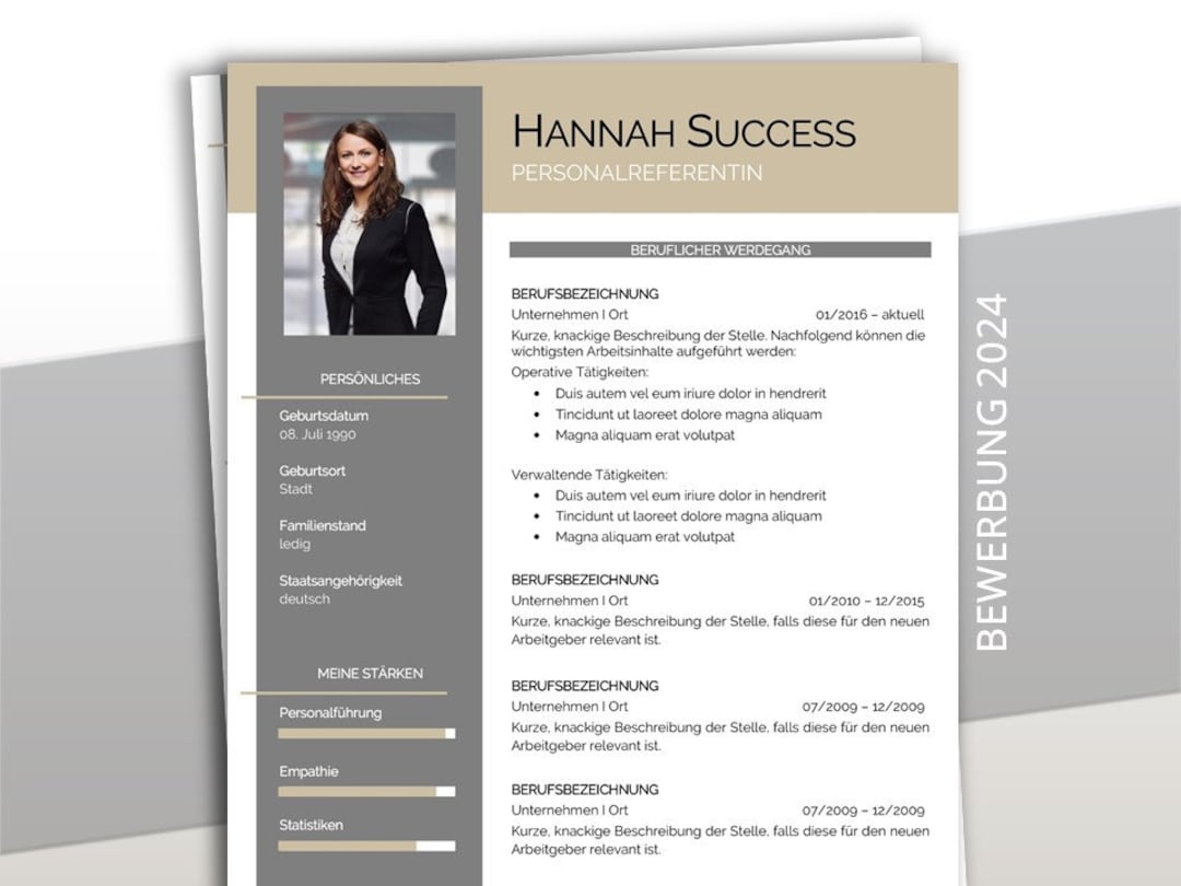 PREMIUM CV Template German: CV Template, Cover Letter, Cover Sheet ...