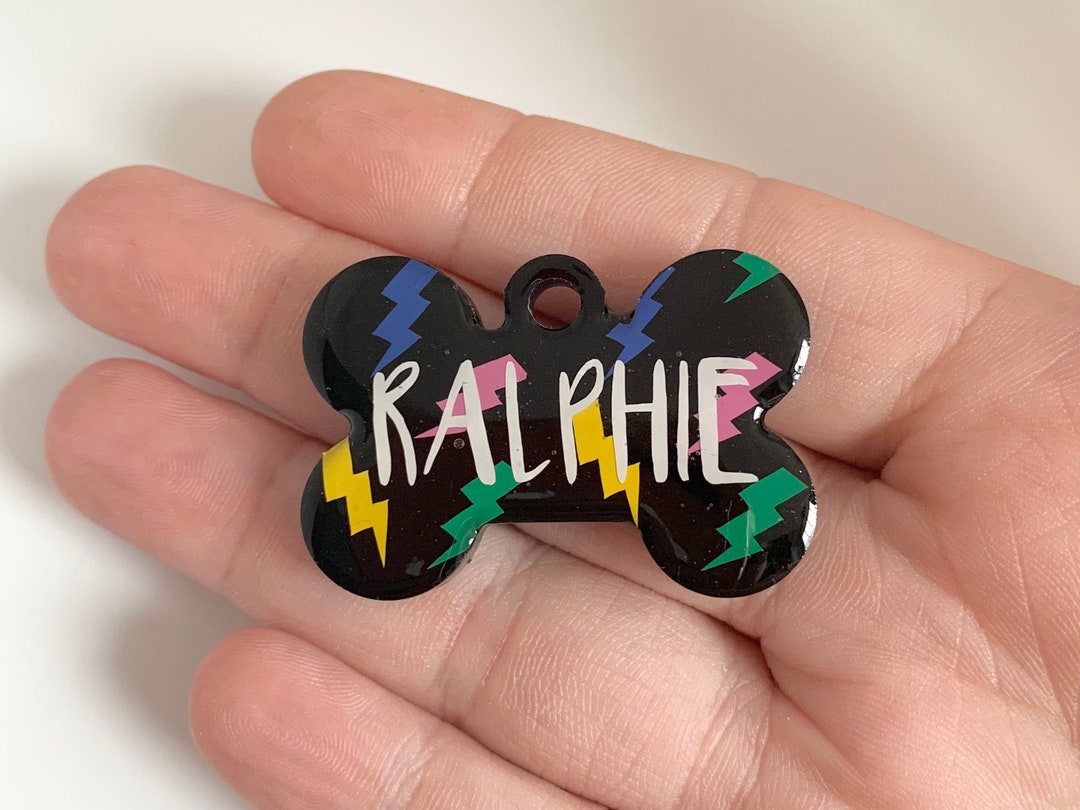 Personalised Lightning Bolt Bone Shaped Resin Dog ID Tag Pet ID Tag - Etsy