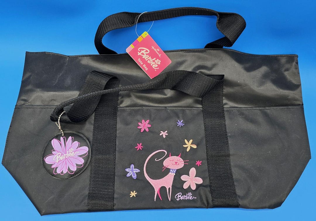 Barbie Tote Bag by Hallmark, Embroidered Pink Cat Flowers 20" X 14" - Etsy