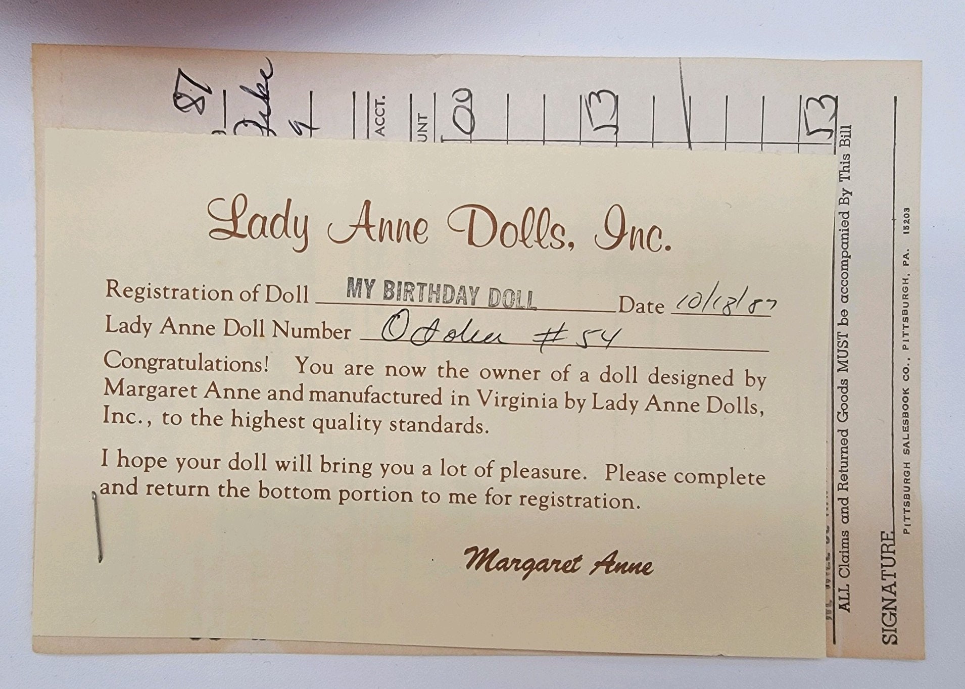 Original Lady Anne Doll-my Birthday Doll-october by Williamsburg Doll ...