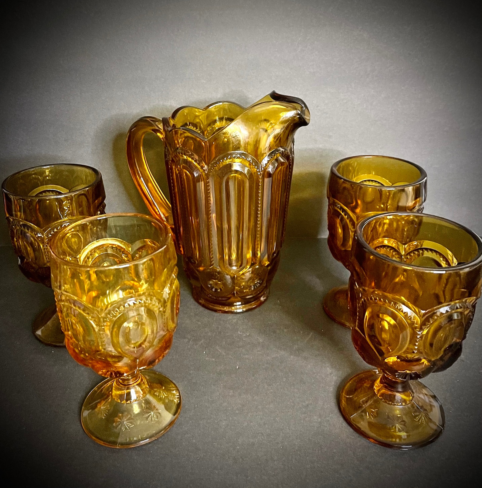 Vintage Amber Pitcher Set w Goblets 1970s Moon and Stars | Etsy