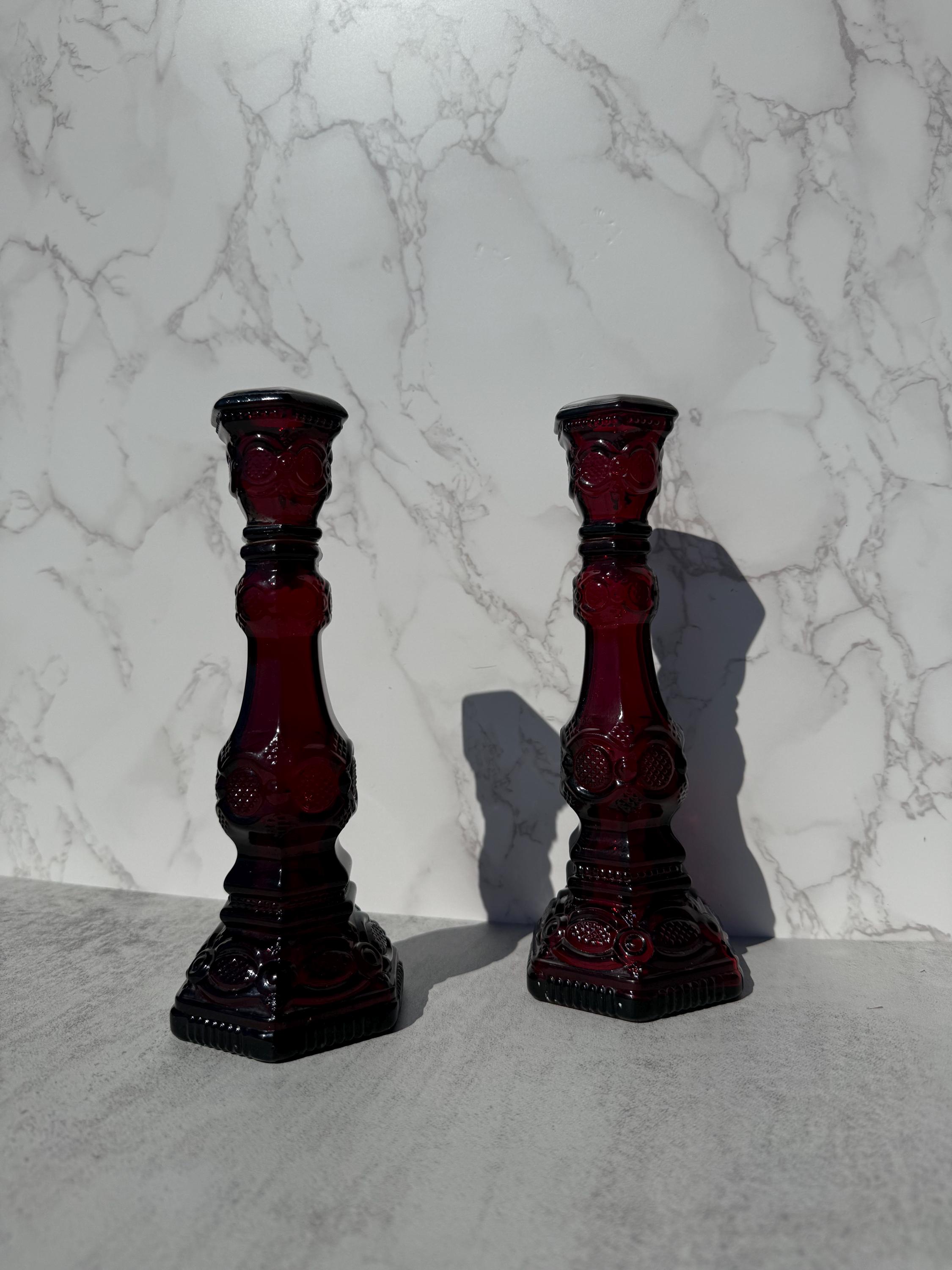 Vintage Ruby Red Candlesticks | Avon Candlestick Perfume Bottles | “1876 Avon Cape Cod ...