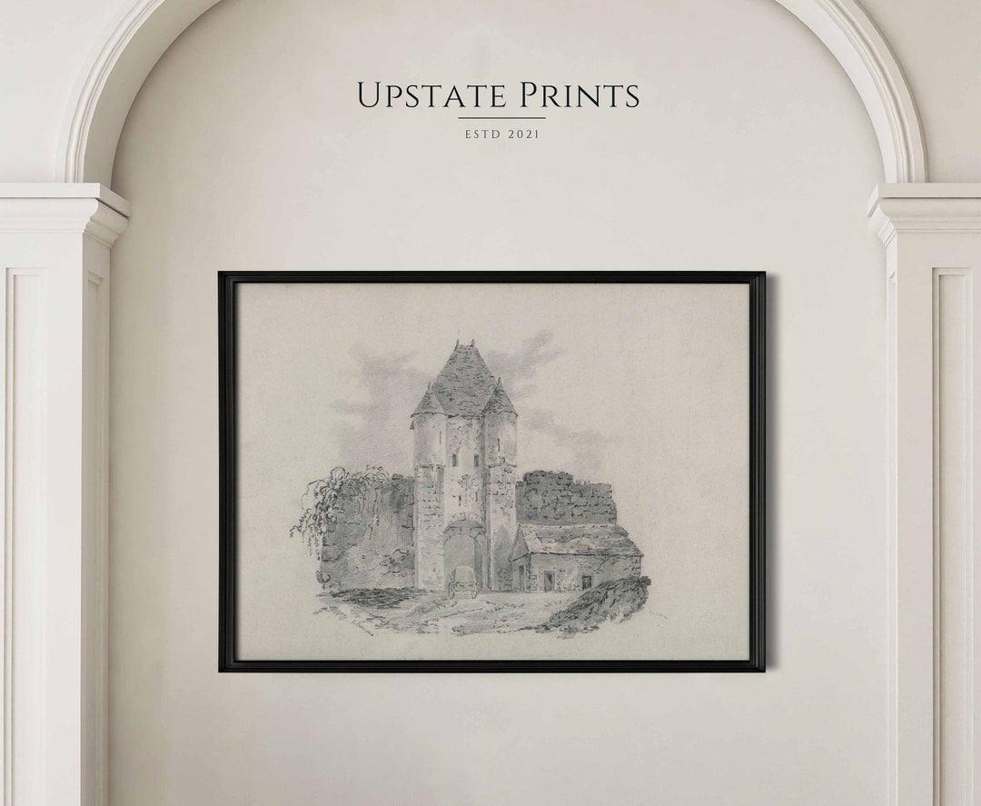 Gatehouse Architecture Sketch | French Country Decor | Landscape Print ...