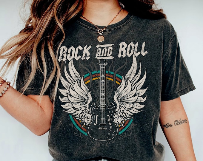 Rock and Roll Shirt, Vintage T Shirt, Guitar Shirt, Vintage Rock Guitar ...