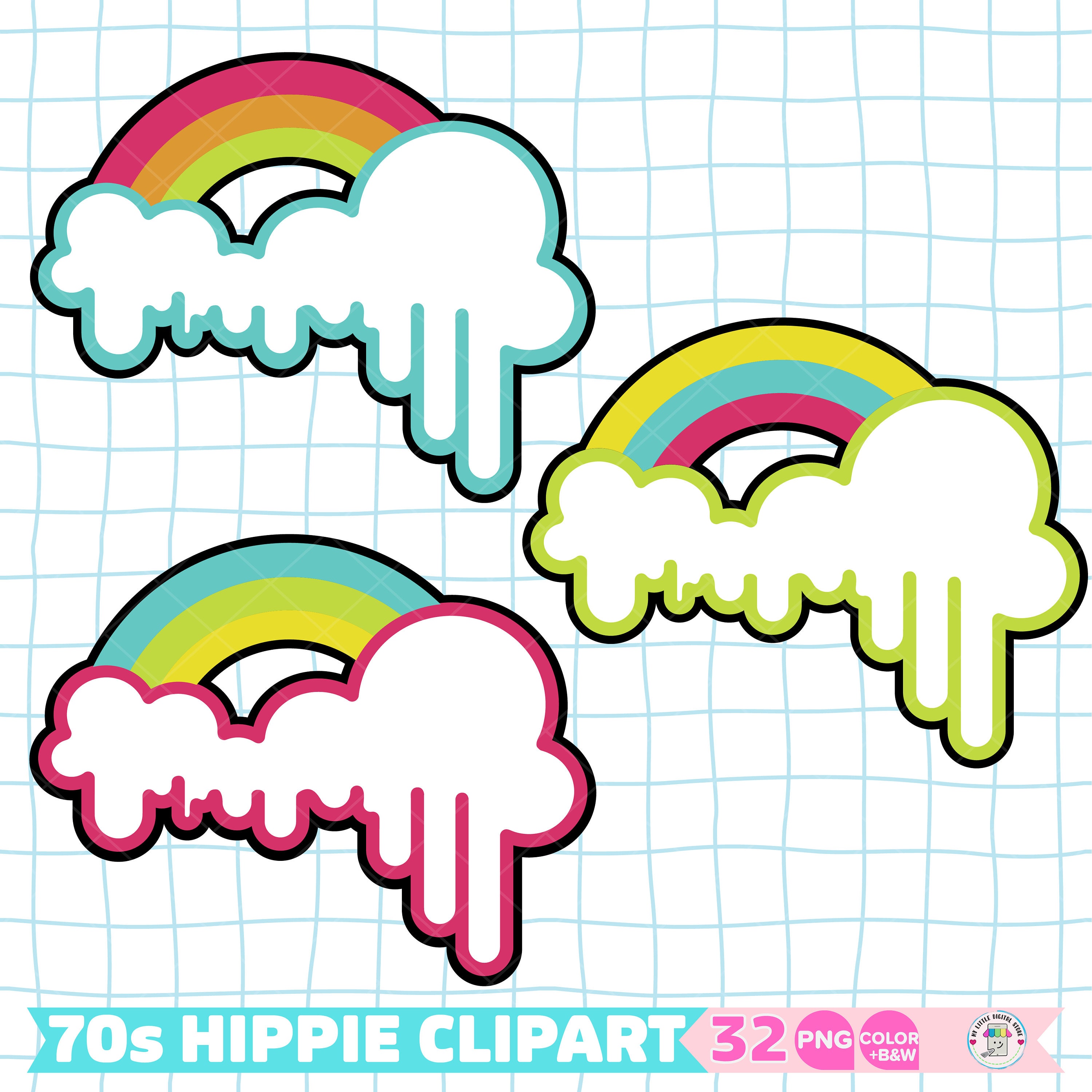 70s Nostalgia Elements Clipart, Vintage 70s Design, Retro 70s ...