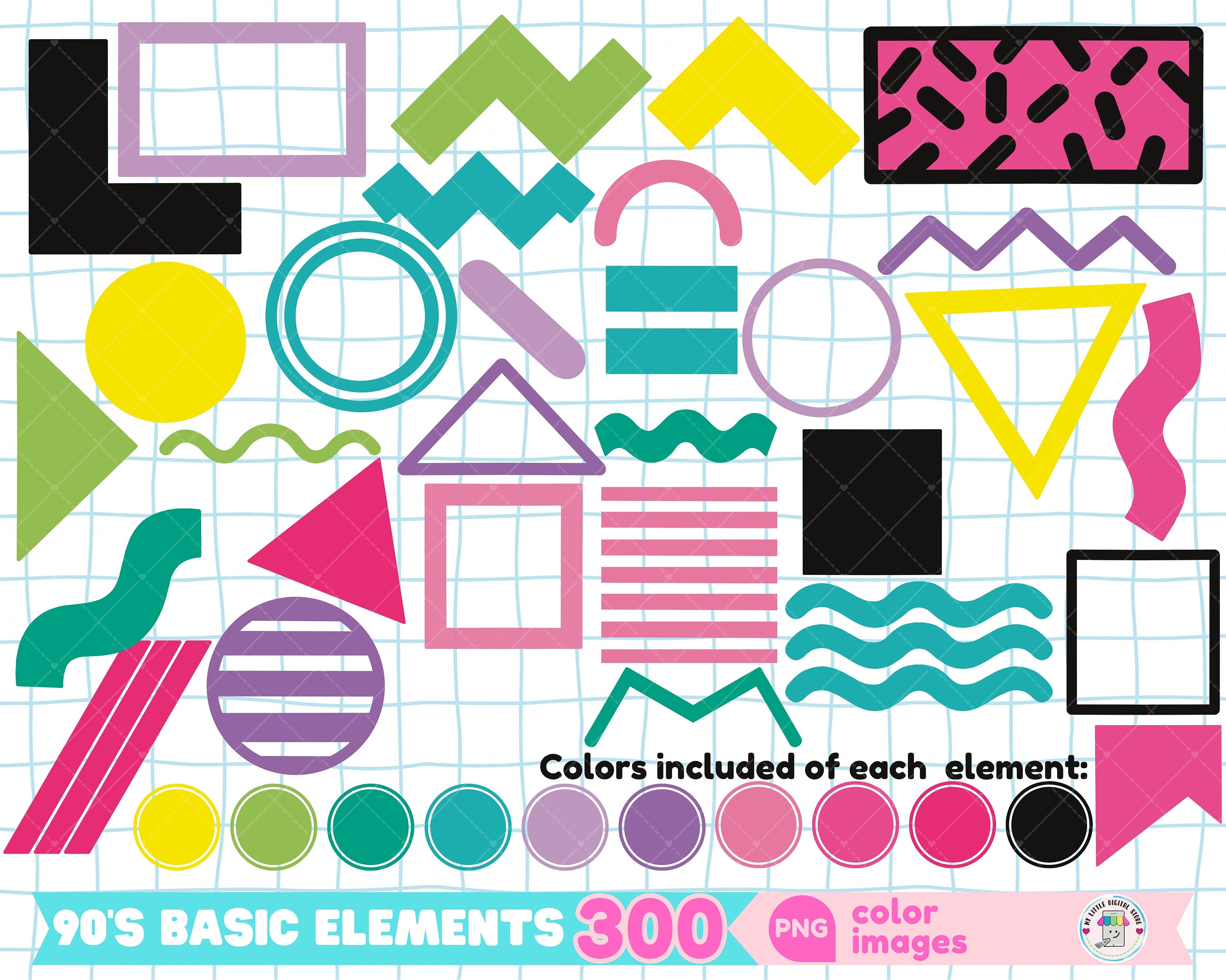 90s Nostalgia Basic Elements Clipart, Vintage 90s Design, Retro 90s ...