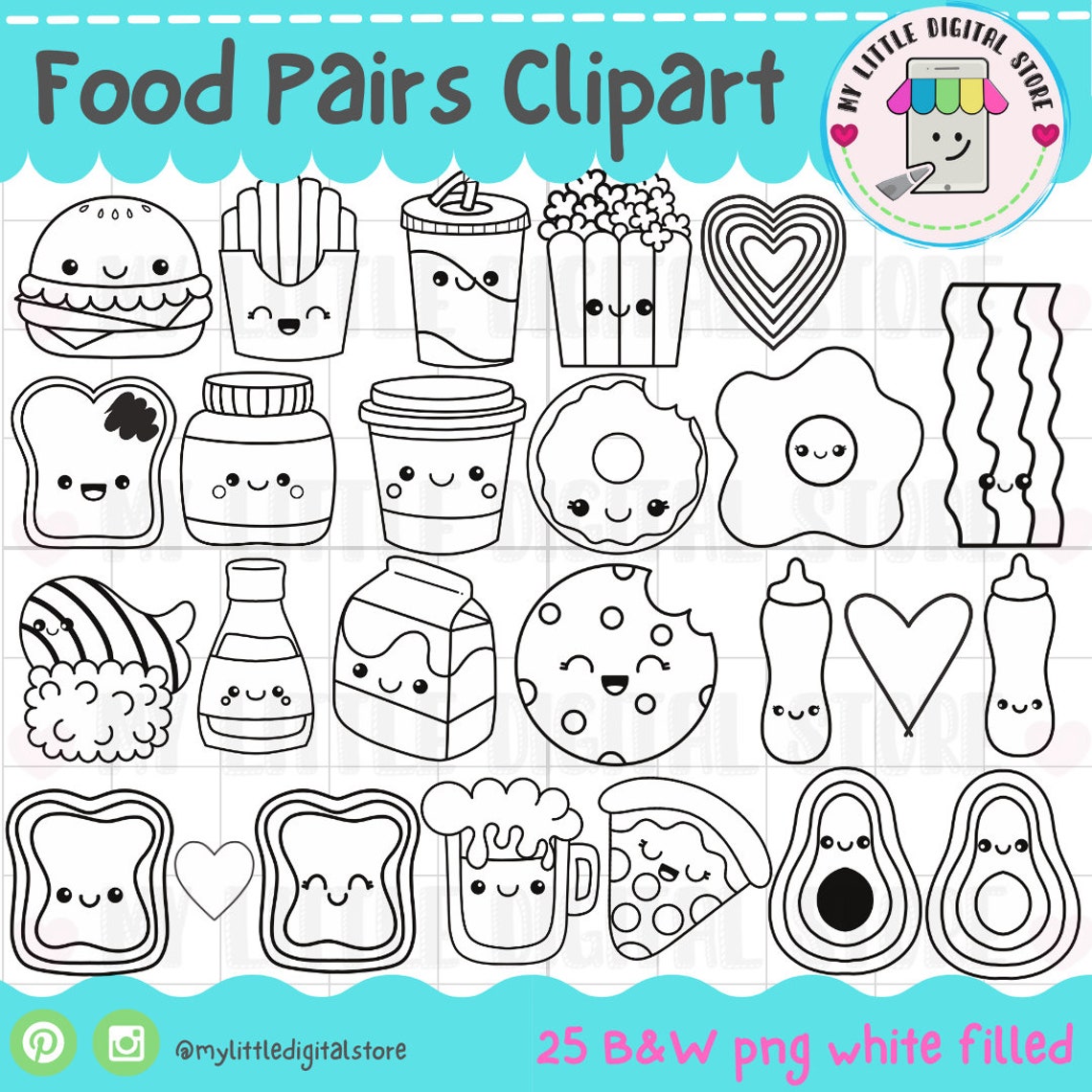 Perfect Match Kawaii Valentines Day Clipart Love Food Pairs - Etsy