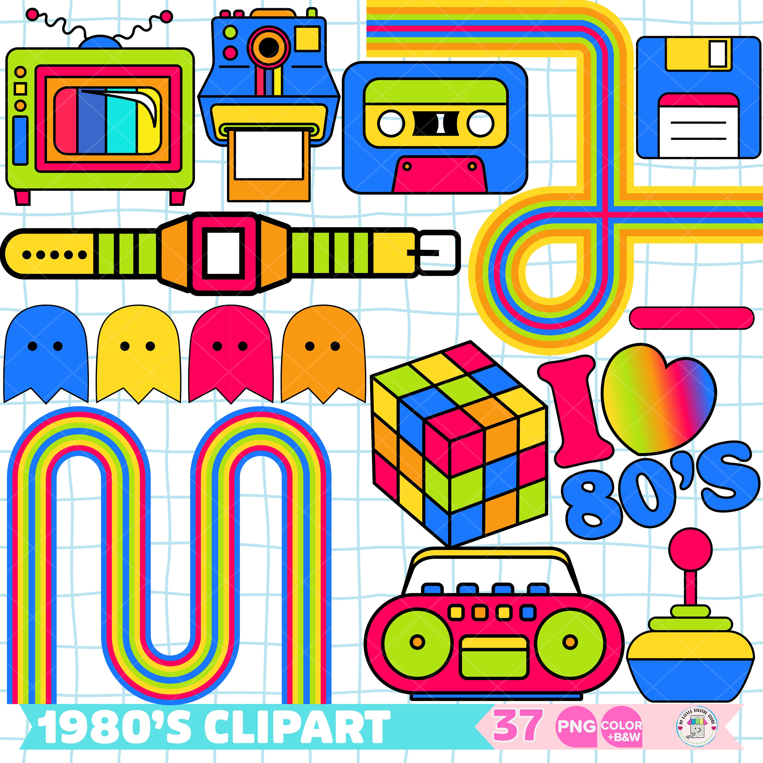 80s Nostalgia Elements Clipart, Back to the 80's Vintage 1980s, Retro ...