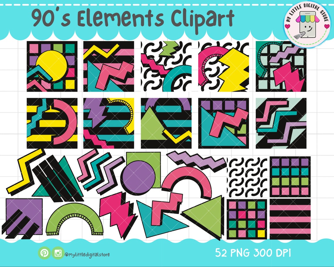 90s Nostalgia Elements Clipart Vintage 90s Design Retro 90s | Etsy Canada