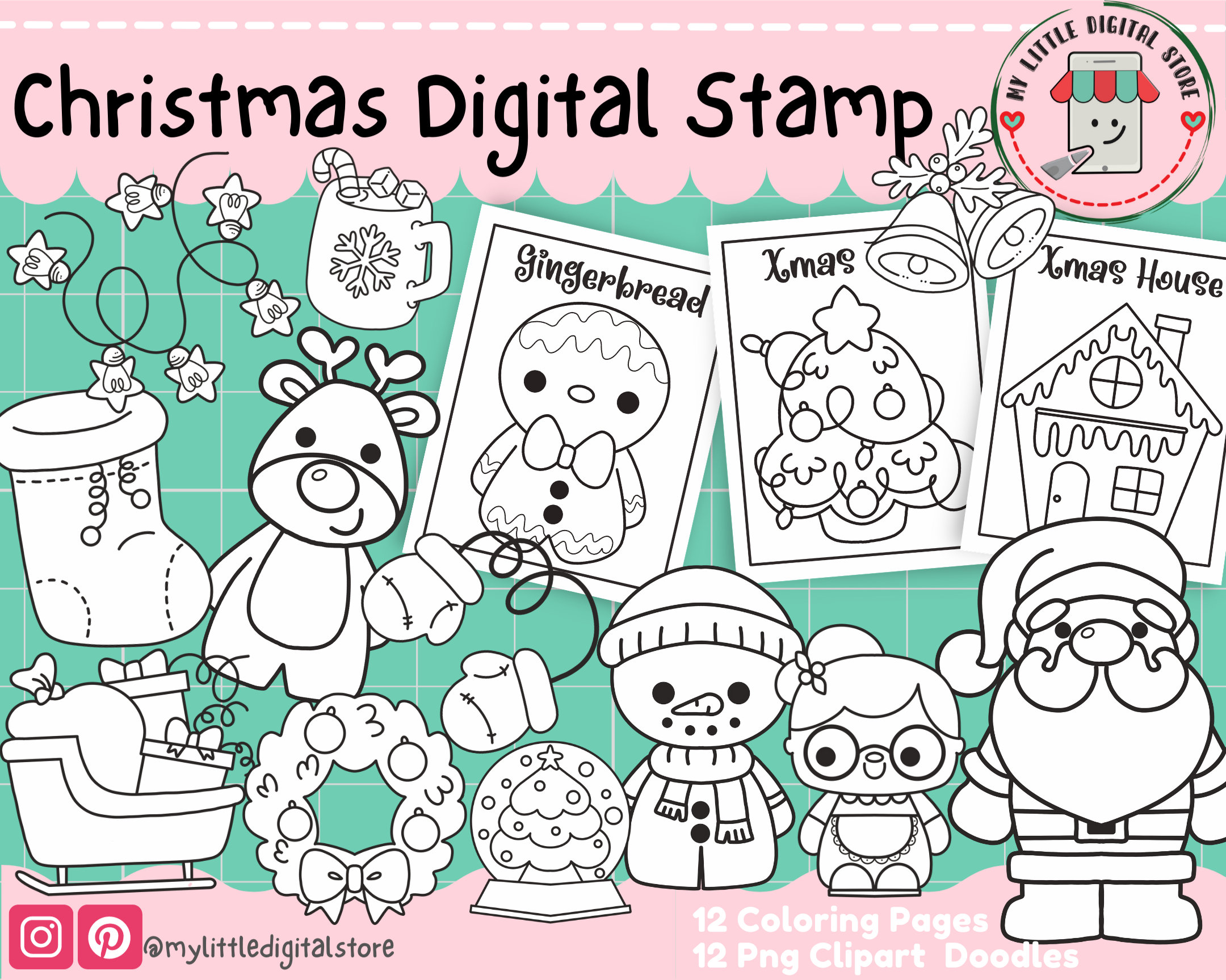 Christmas Doodle Clipart Christmas Printable Kids Coloring - Etsy