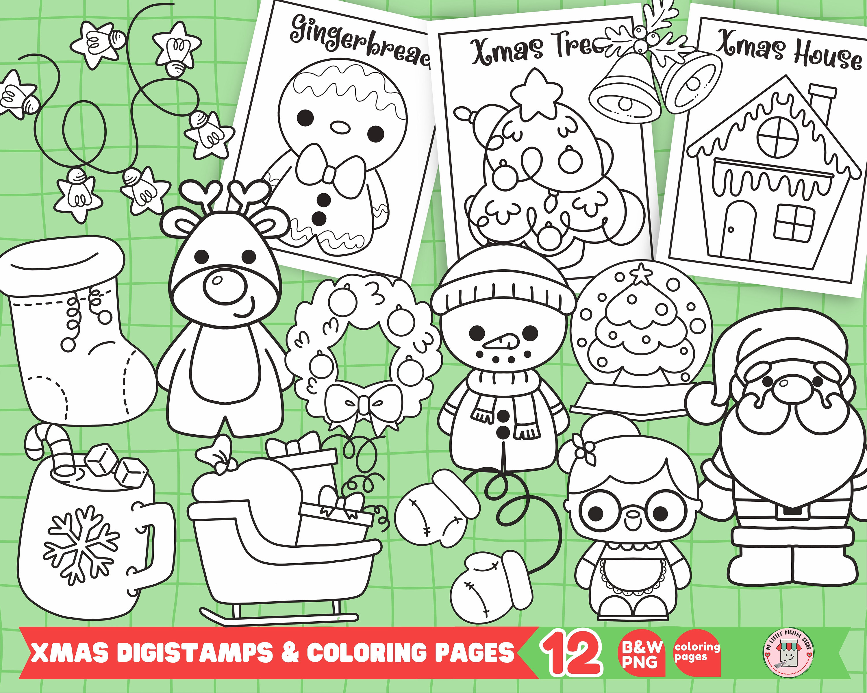 Christmas Doodle Clipart Christmas Printable Kids Coloring - Etsy