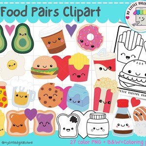 Perfect Match Kawaii Valentines Day Clipart Love Food Pairs - Etsy