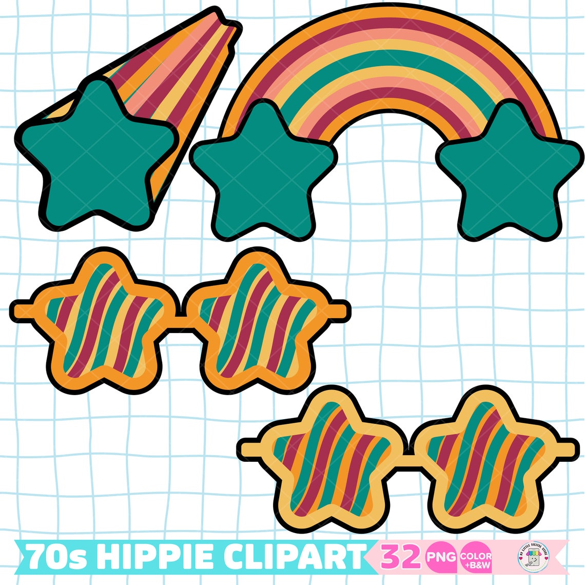 70s Nostalgia Elements Clipart Vintage 70s Design Retro 70s - Etsy